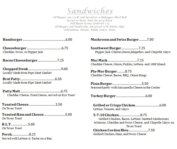 Pla-Mor Lanes, LLC > Menu